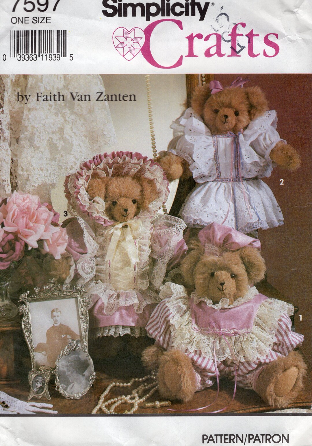 Simplicity Crafts 7597 by Faith Van Zanten 18" Plush Stuffed Bear and 3 ...