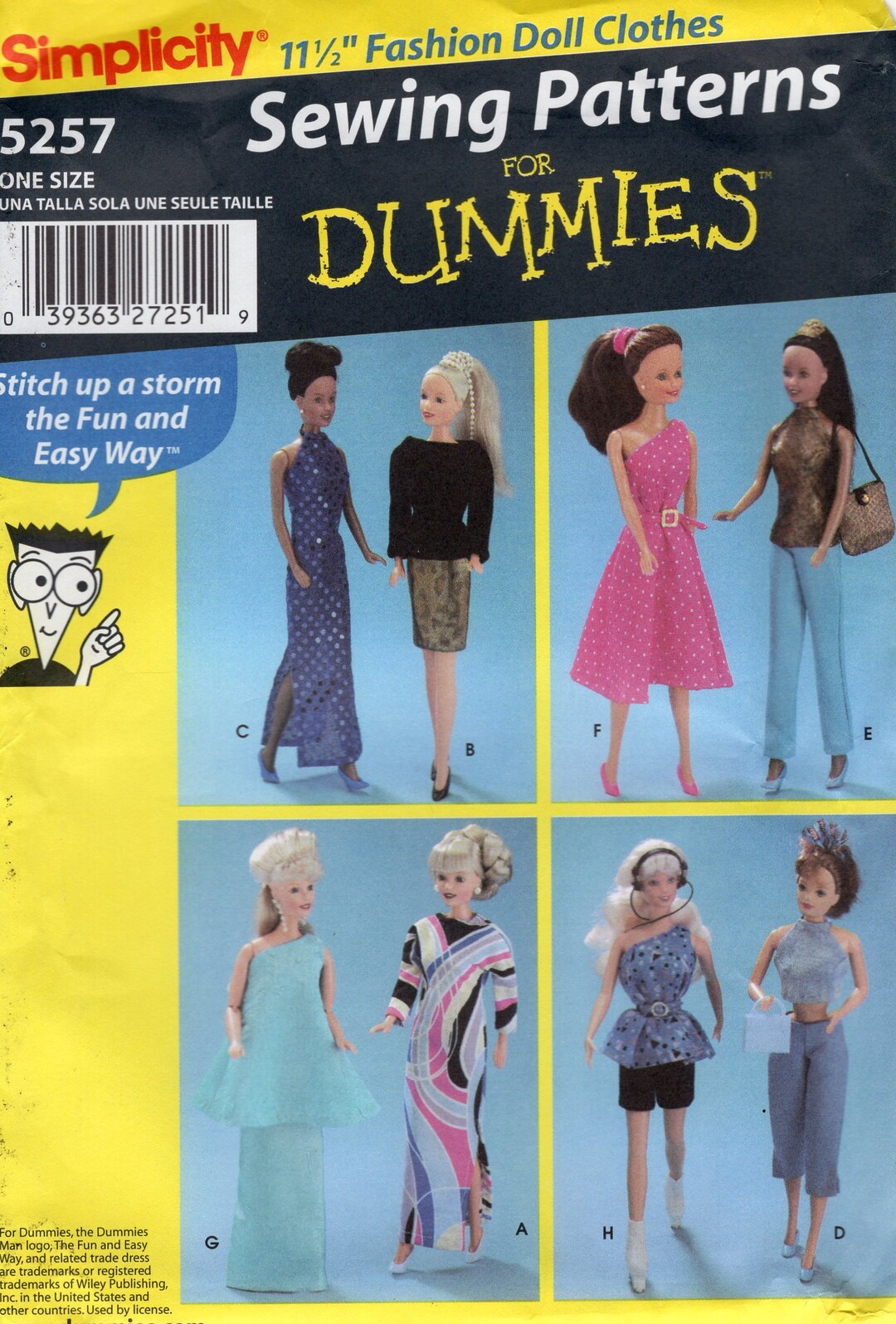 Simplicity 5257 Sewing Patterns for Dummies Fashion Doll Clothes Sewing ...