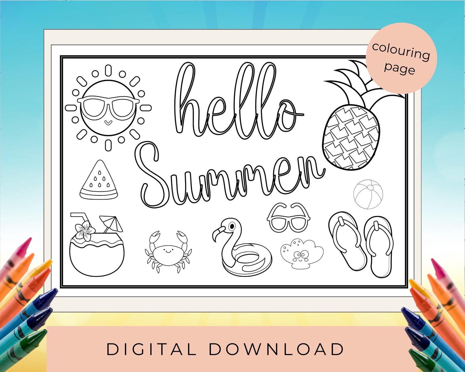 Summer Colouring, Summertime Activity Pack, Colouring Pages for Kids ...