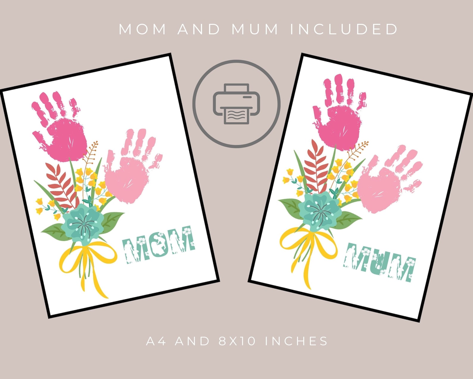 Mother's Day Handprint, Art Print, Floral Bouquet, Mom Mum Grandmas ...