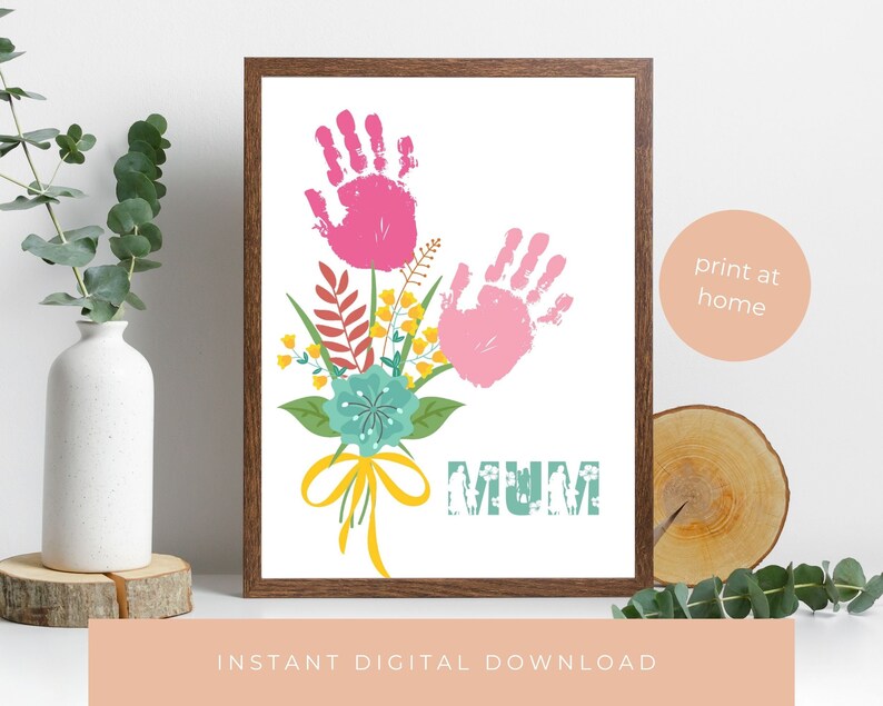 Mother's Day Handprint, Art Print, Floral Bouquet, Mom Mum Grandmas ...