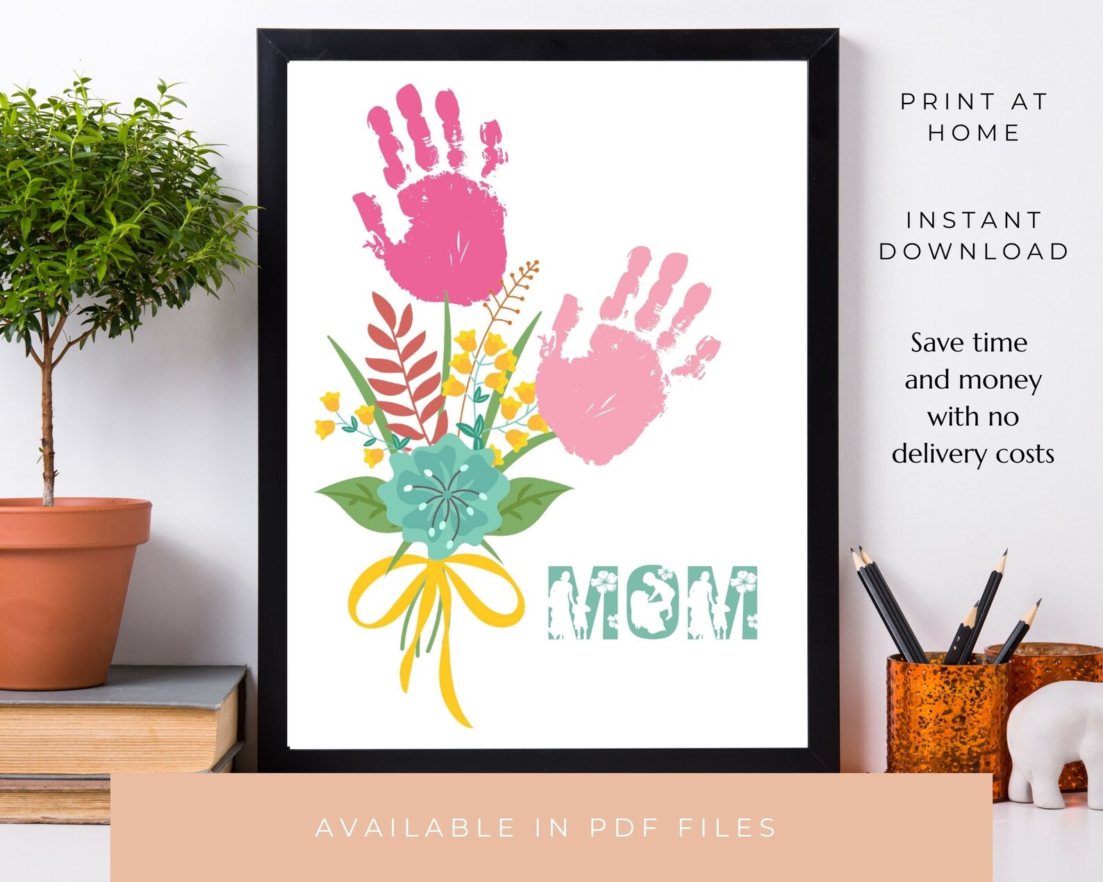 Mother's Day Handprint, Art Print, Floral Bouquet, Mom Mum Grandmas ...