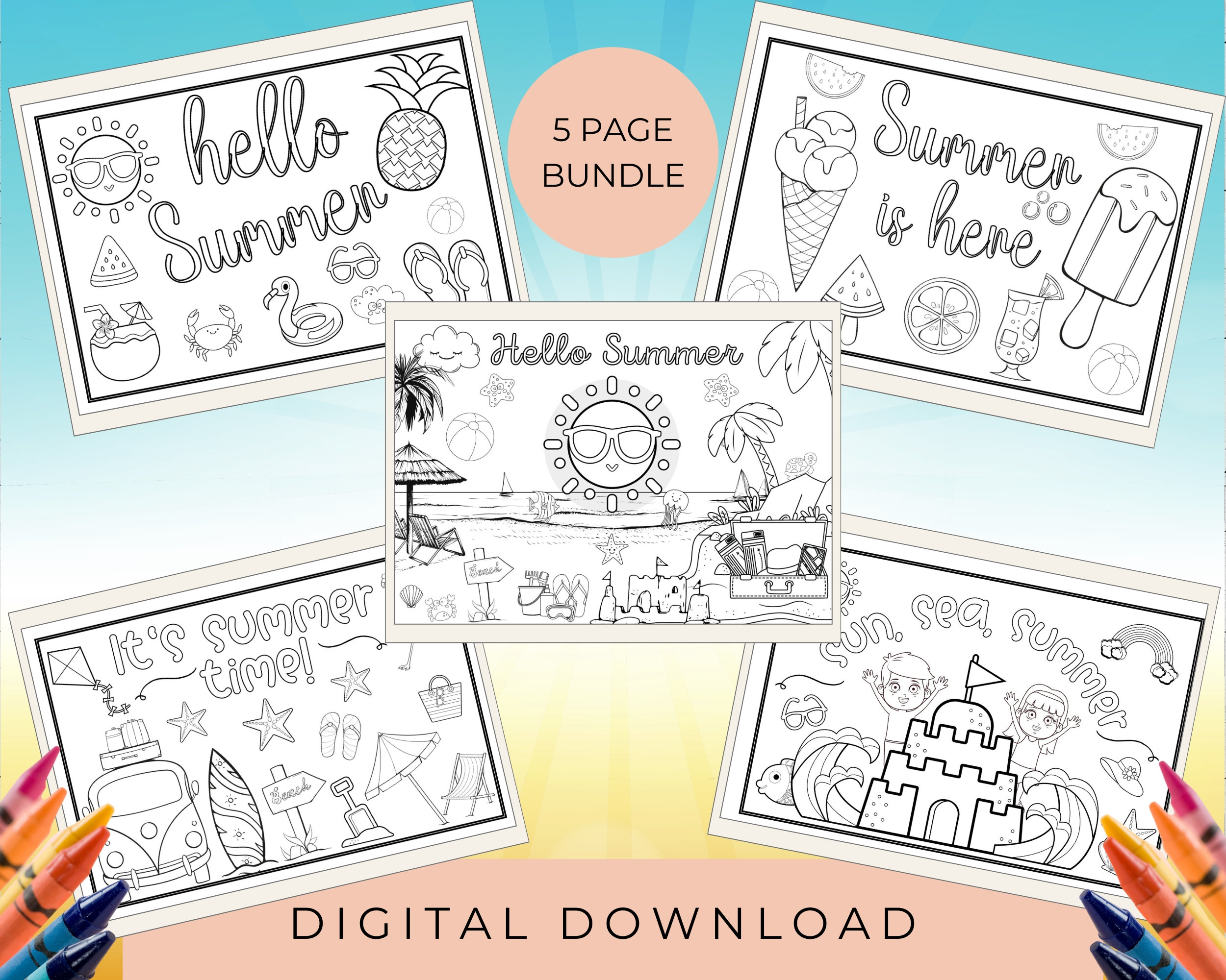 Summer Colouring, Summertime Activity Pack, Colouring Pages for Kids ...