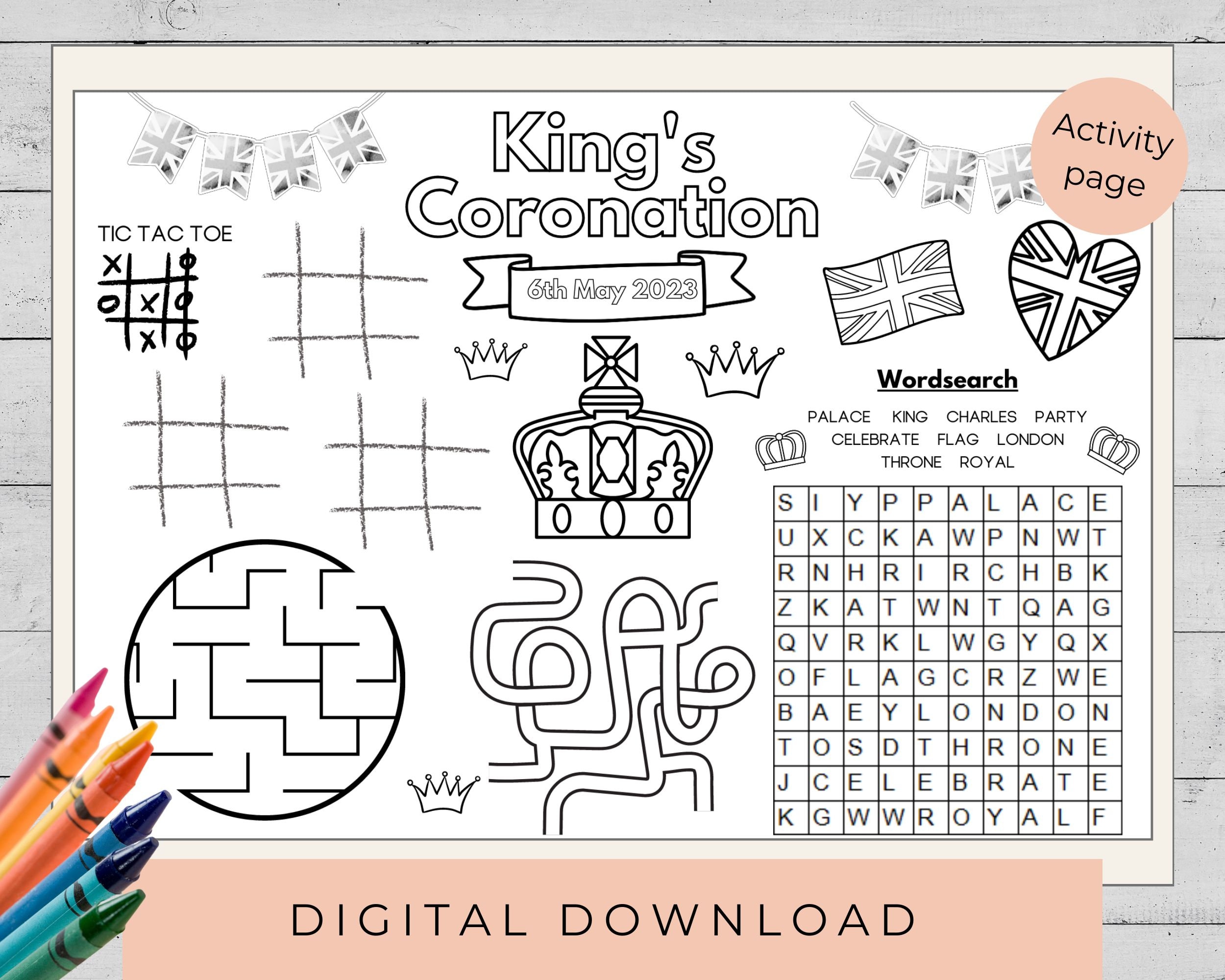 King Charles Coronation Activity Sheet: Kids Printable (digital ...