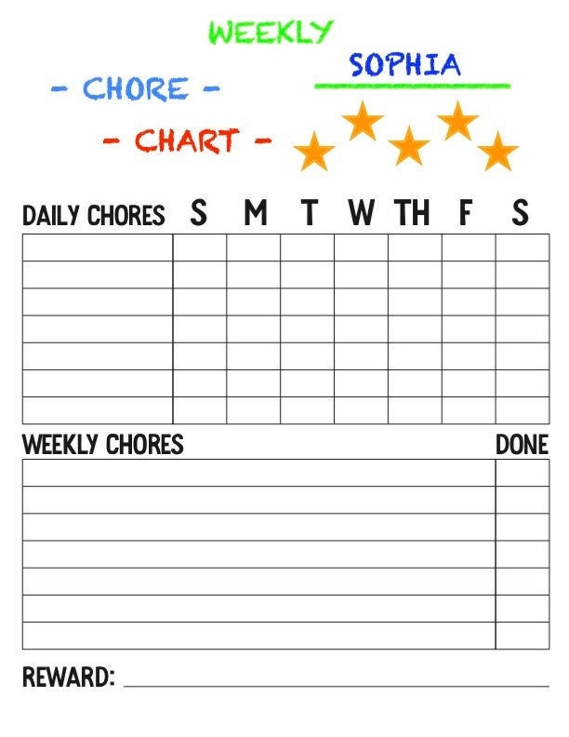 Printable Chore Chart - Etsy