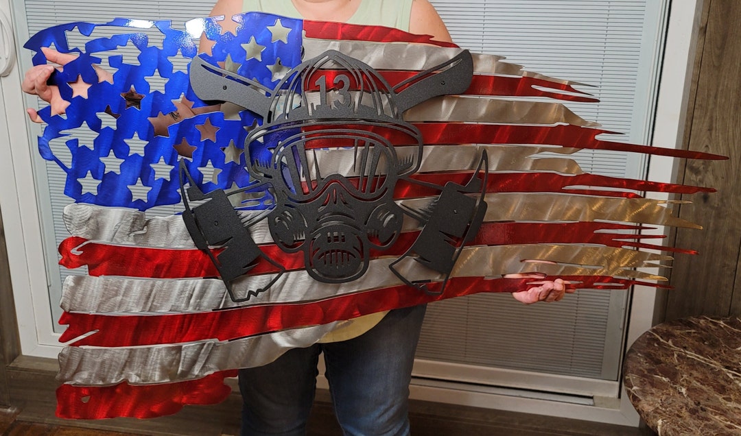 Tattered American Flag Fireman Tribute - Etsy