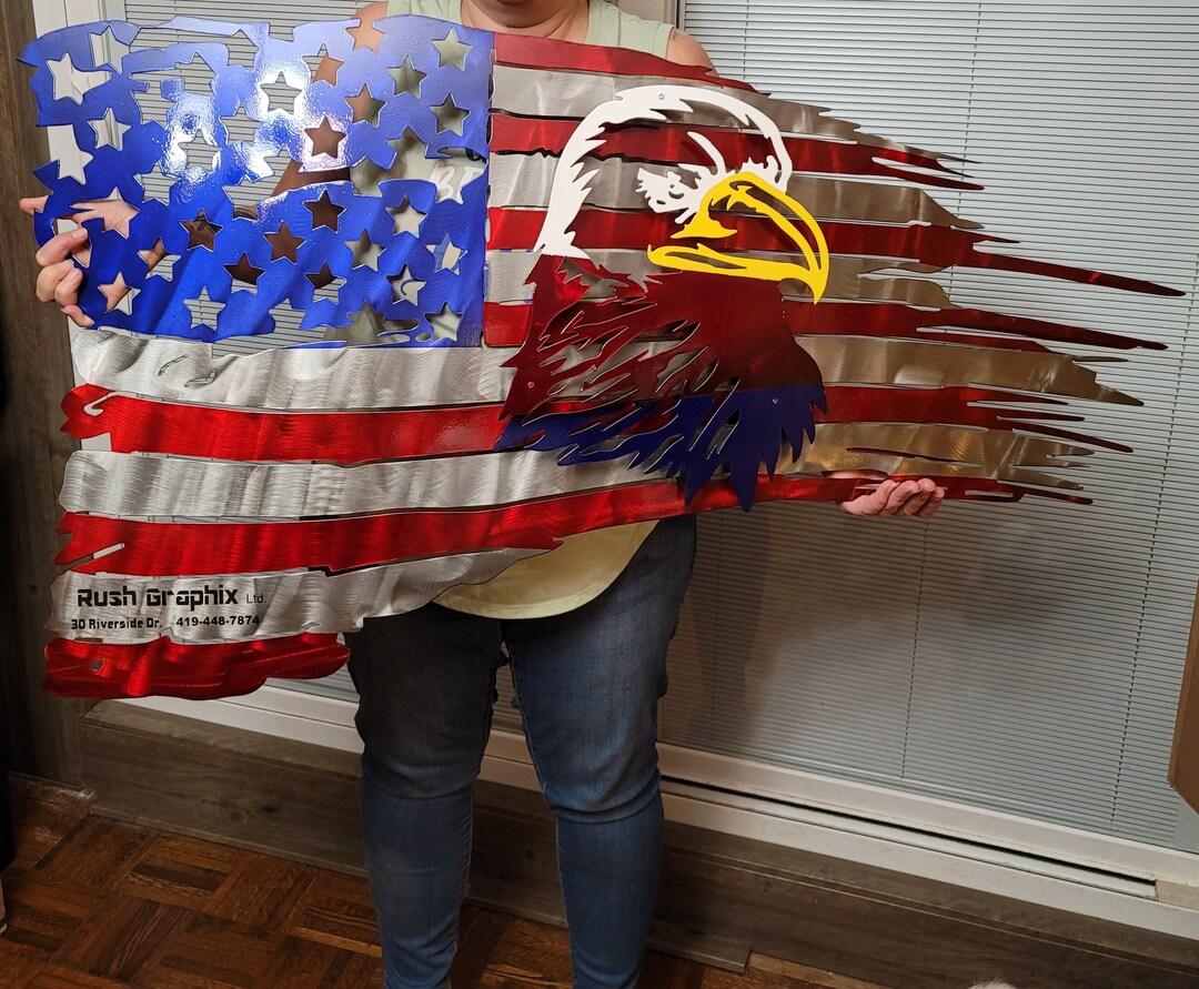 Tattered American Eagle Flag With Custom Logo - Etsy