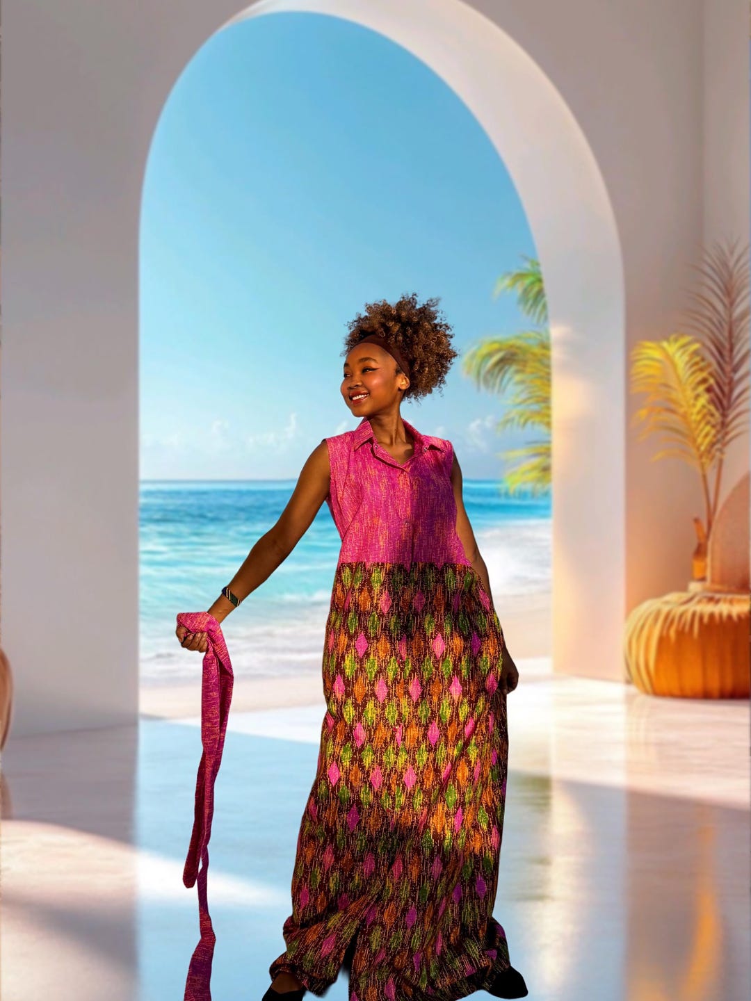 Pink Kente Print Maxi Dress | Handmade Cotton Button-down Dress - Etsy