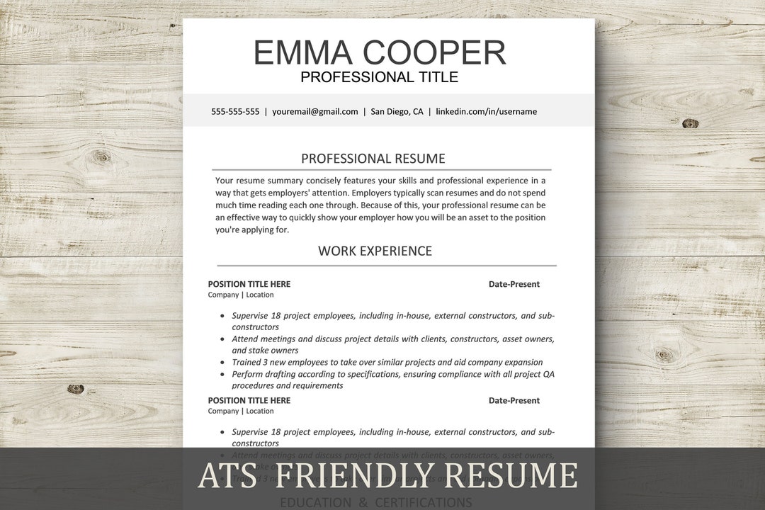 Plantilla de CV ATS Friendly para Word Plantilla de CV de - Etsy México