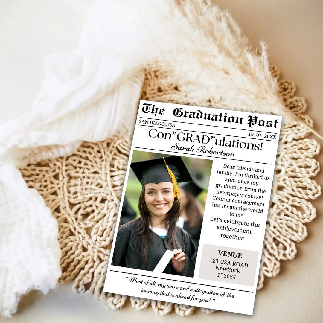 Newspaper Graduation Invitation Template Printable Newspaper Graduation ...