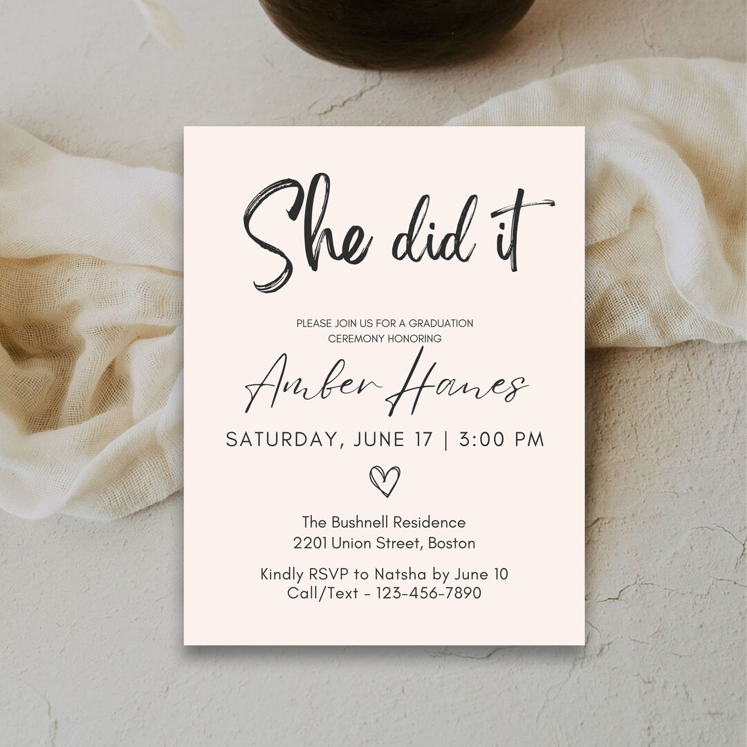 She Did It Graduation Invitation Template, Printable Graduation Party ...