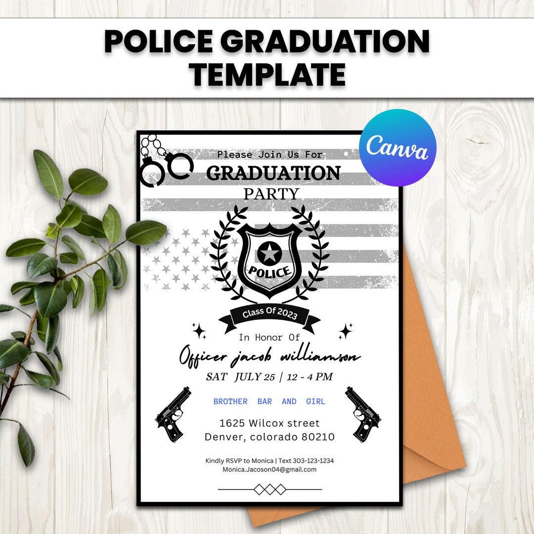 POLICE Graduation Invitation Template, Thin Blue Line Party Invitation ...