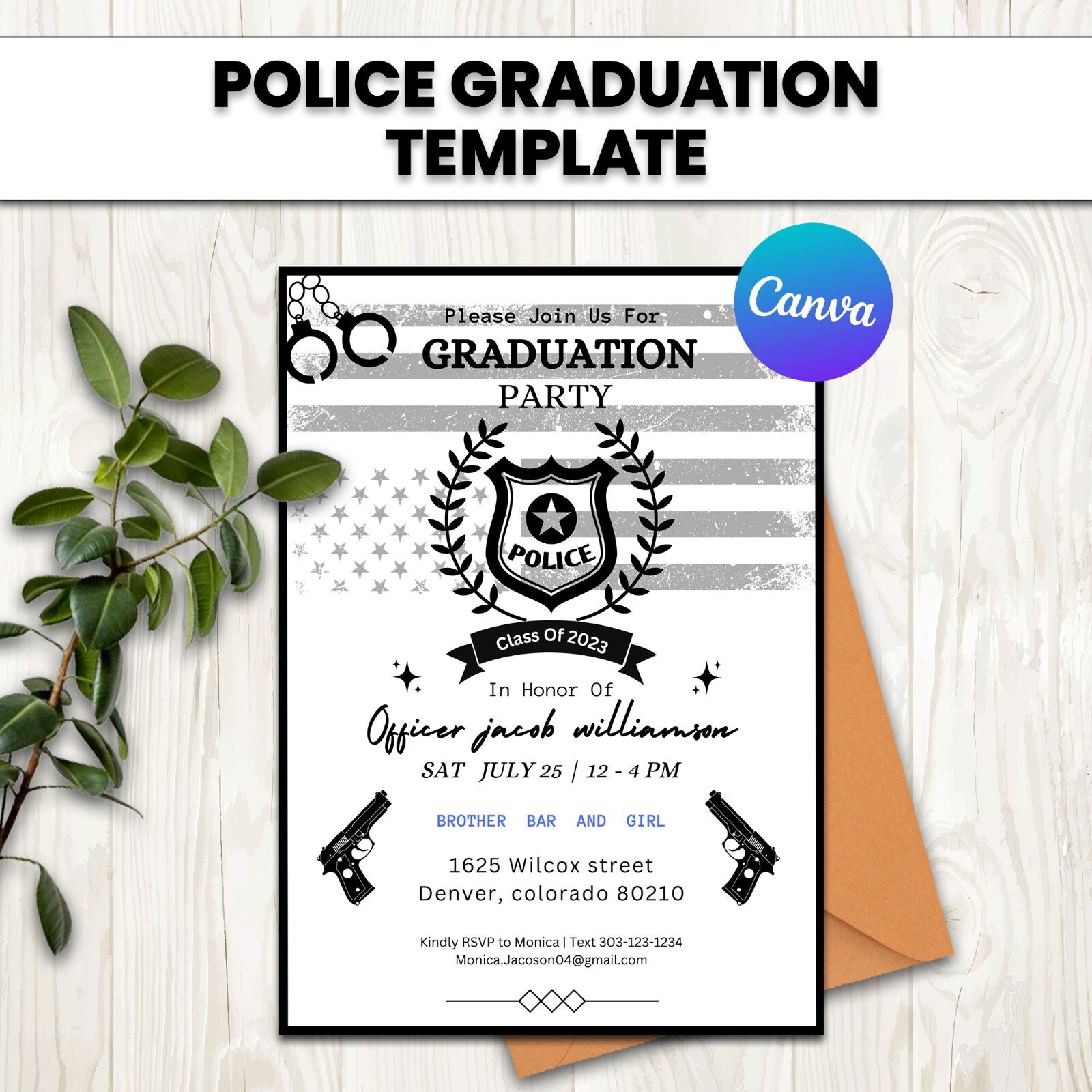 POLICE Graduation Invitation Template, Thin Blue Line Party Invitation ...