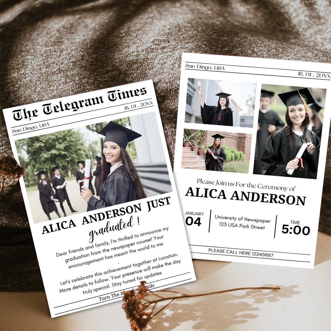 Newspaper Graduation Announcement Card, Modern Senior Graduation Photo ...