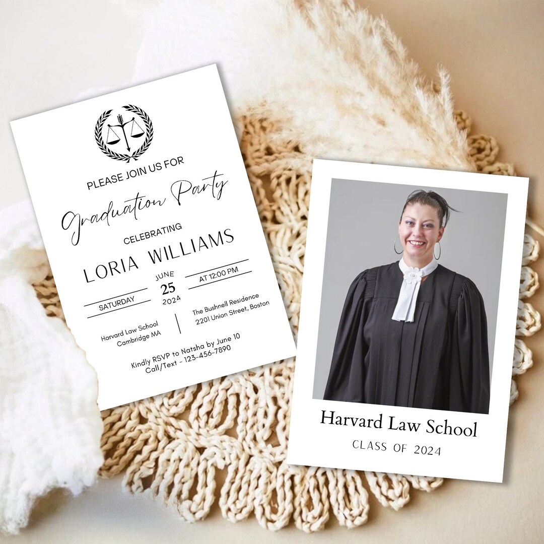 Law School Graduation Party Invitation With Photo, Lawyer Paralegal ...