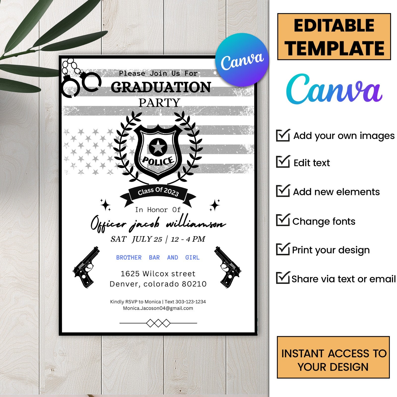 POLICE Graduation Invitation Template, Thin Blue Line Party Invitation ...