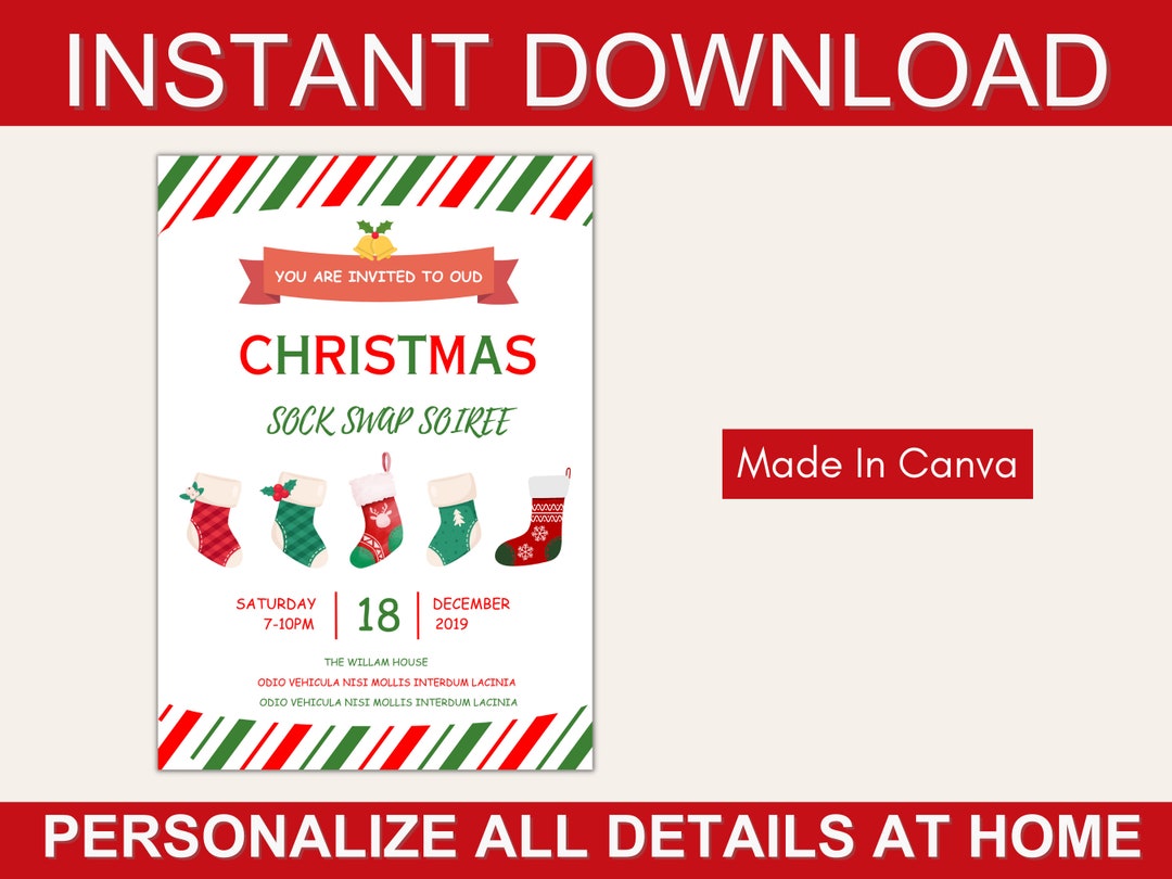 Editable Christmas Sock Exchange Party Invitation Printable - Etsy