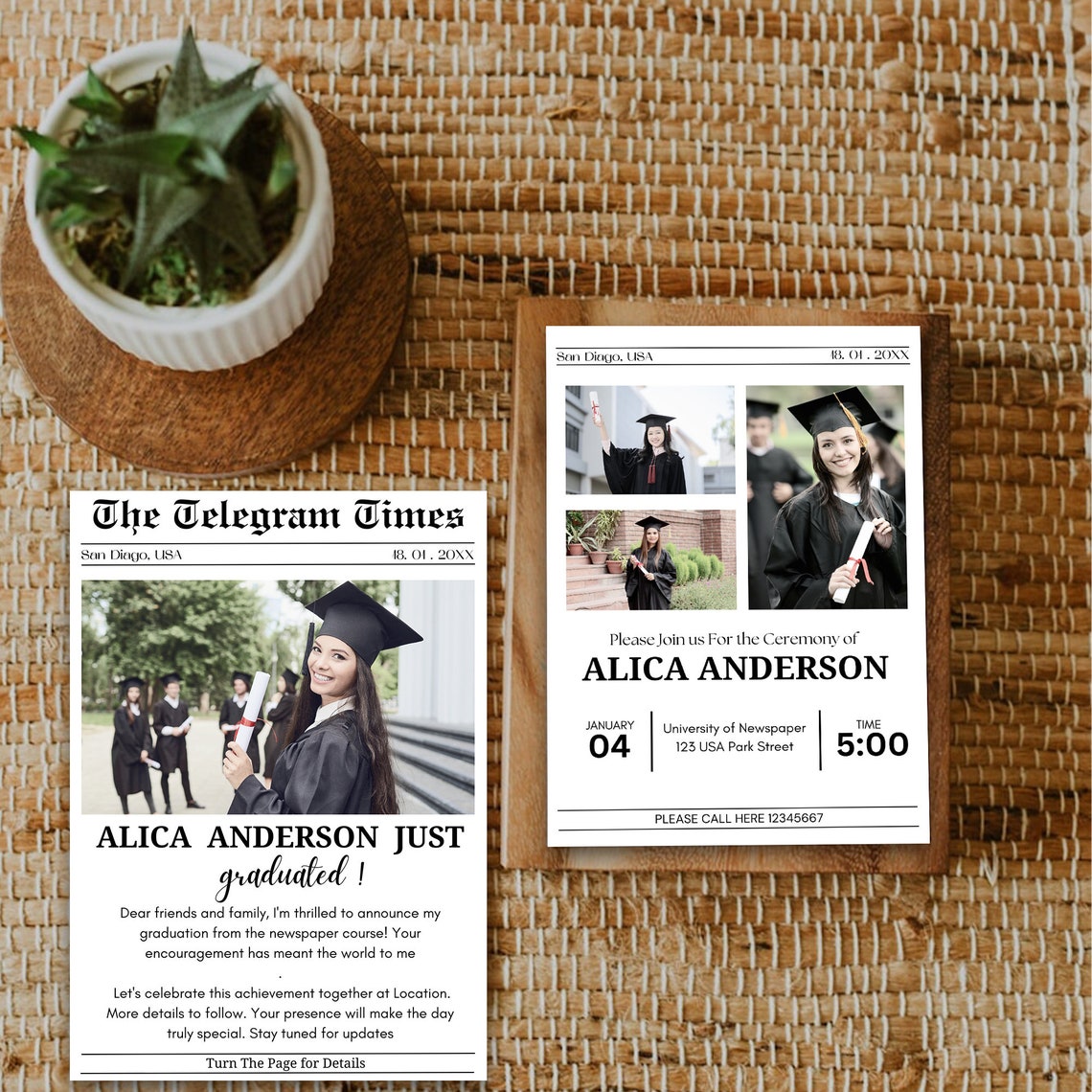 Newspaper Graduation Announcement Card, Modern Senior Graduation Photo ...