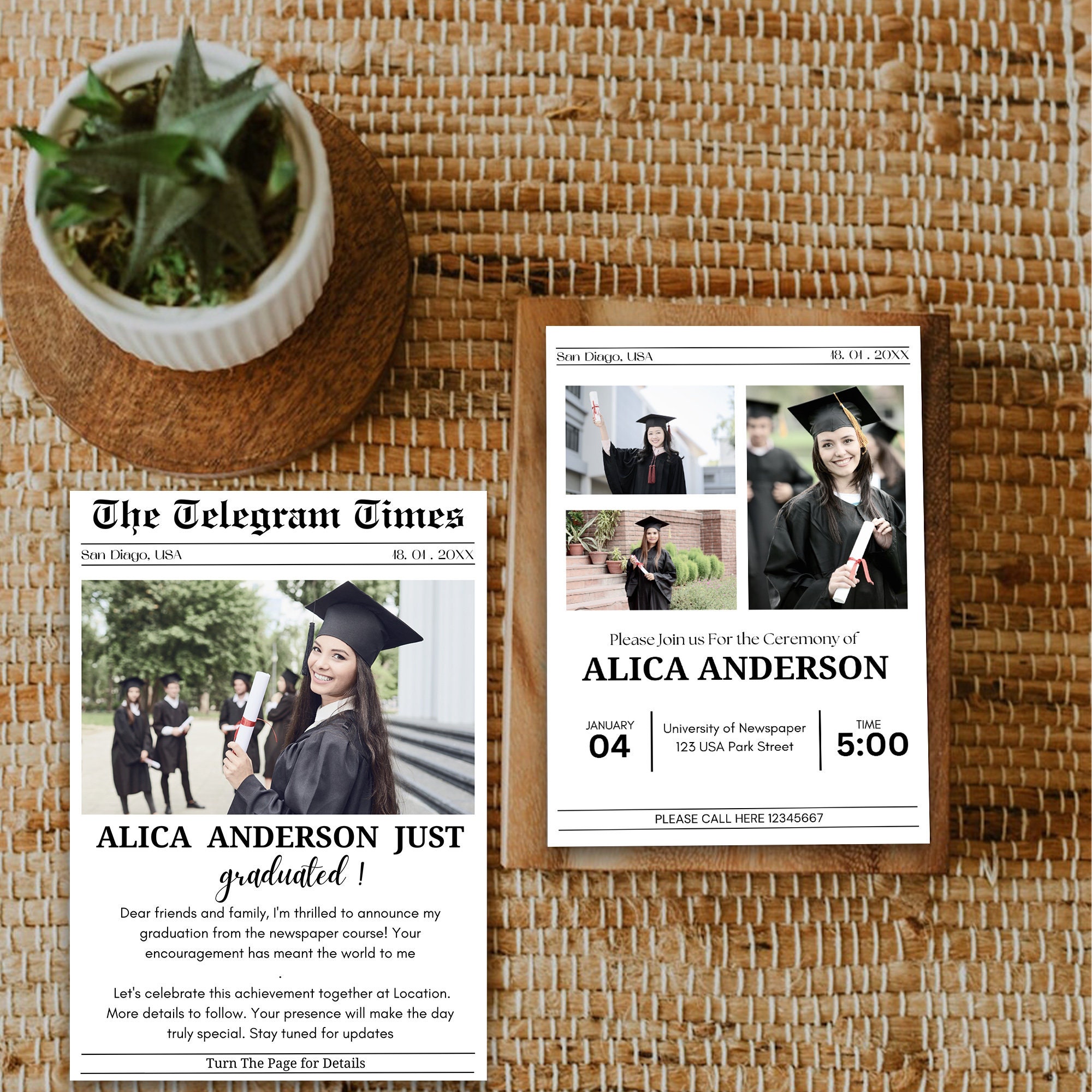 Newspaper Graduation Announcement Card, Modern Senior Graduation Photo ...