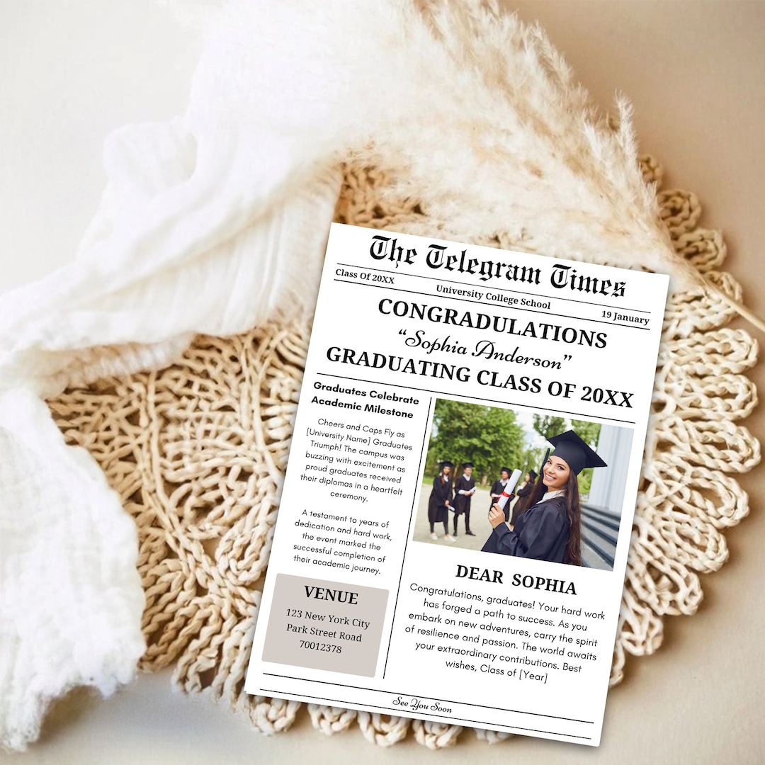 Newspaper Graduation Invitation Template Printable Newspaper Graduation ...