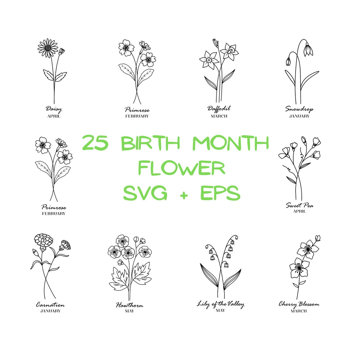Birthmonth Flower Bouquet Svg Bundle Flower Svg Birth - Etsy