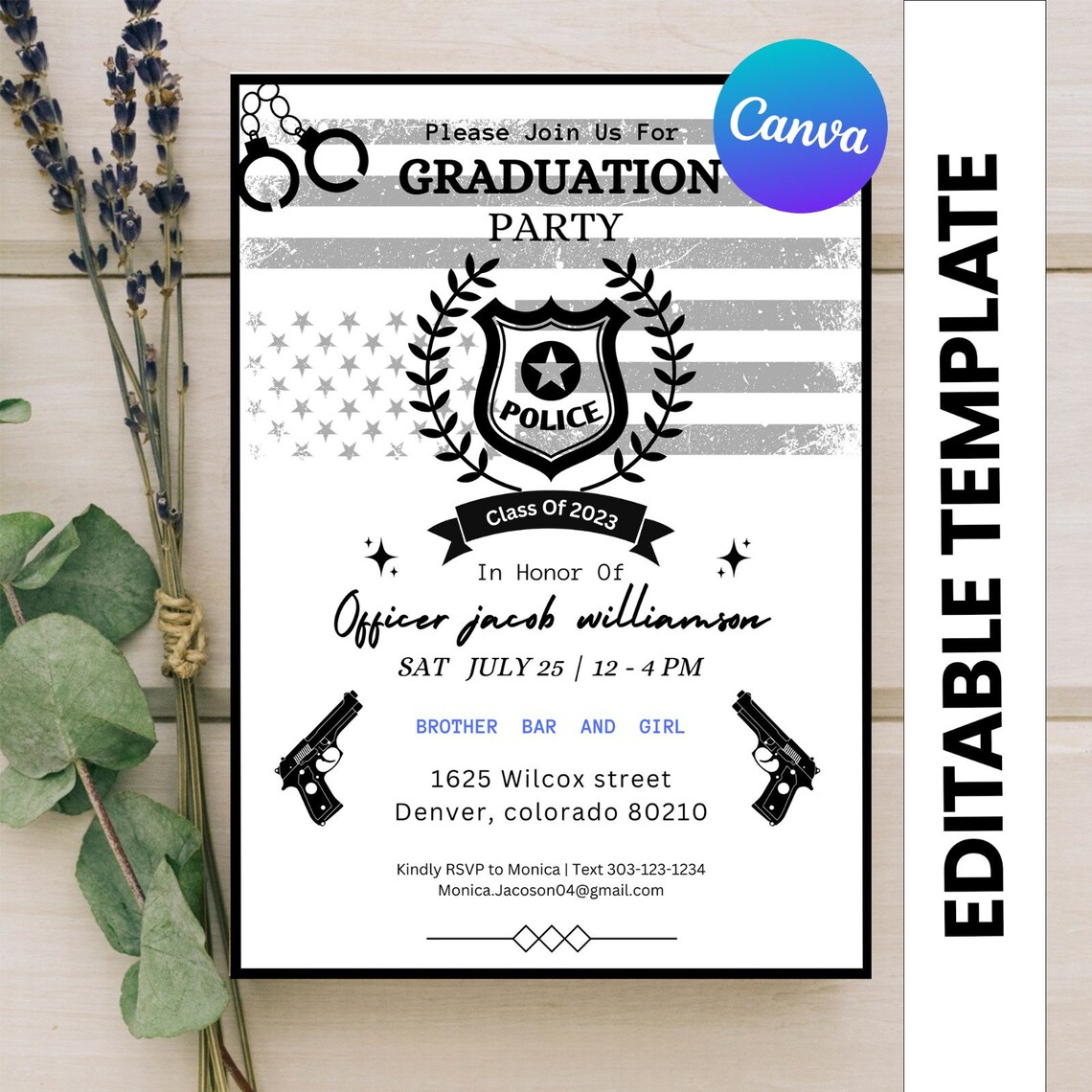 POLICE Graduation Invitation Template, Thin Blue Line Party Invitation ...