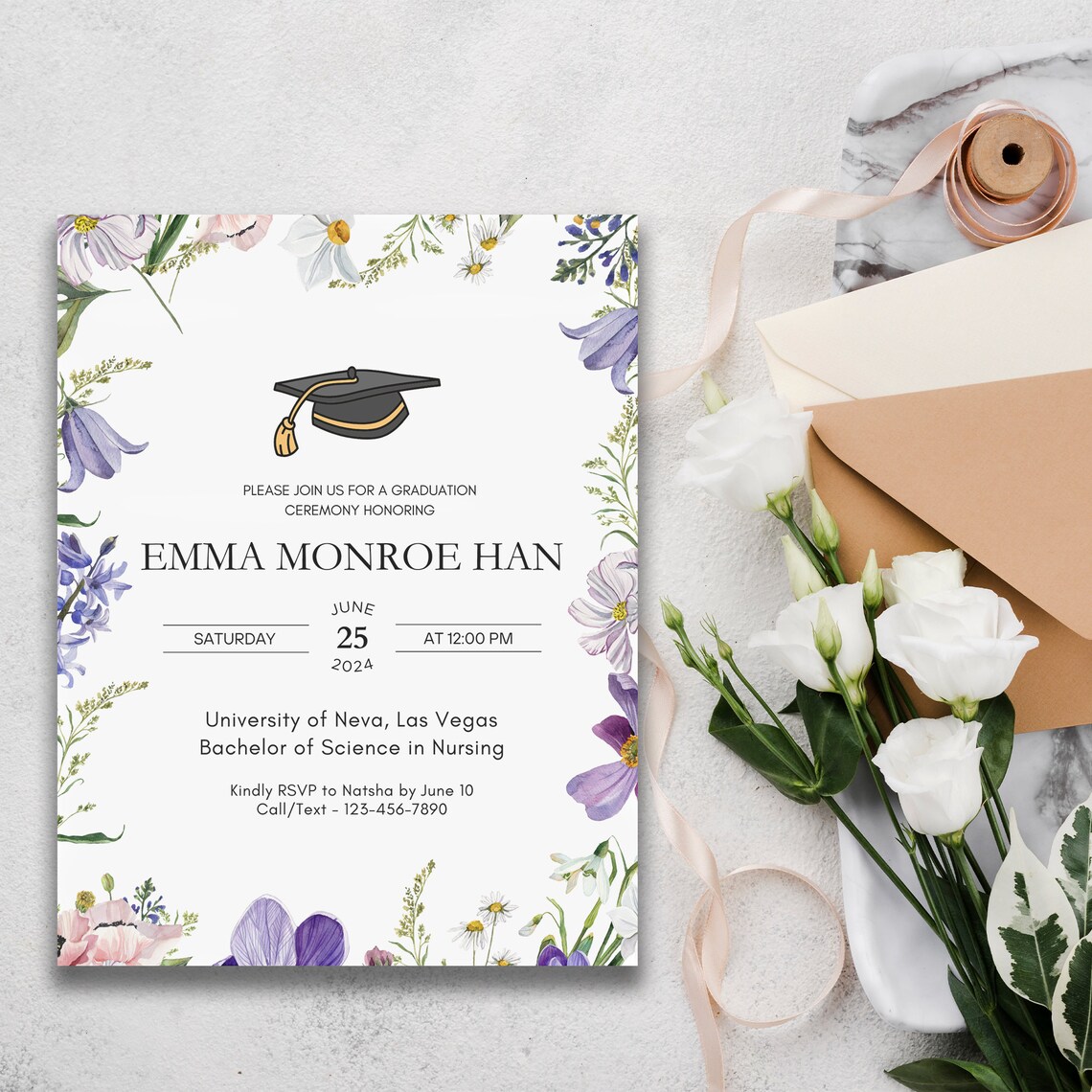 Wildflower Graduation Invitation, Wildflower Graduation Announcement ...