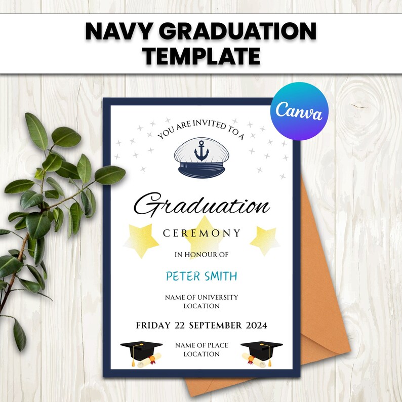 Navy Graduation Party Invitation, Modern Graduation Announcement ...