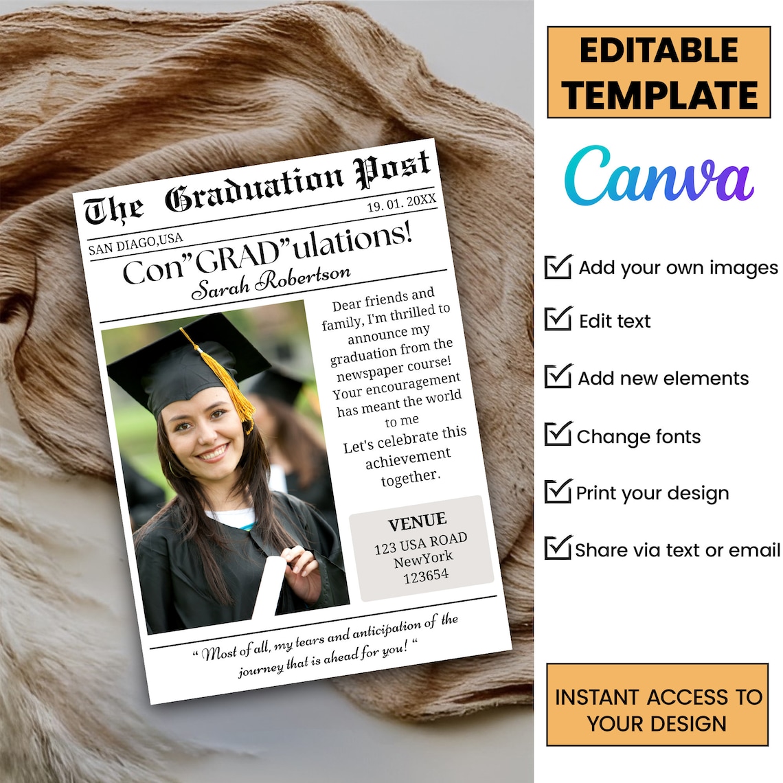 Newspaper Graduation Invitation Template Printable Newspaper Graduation ...