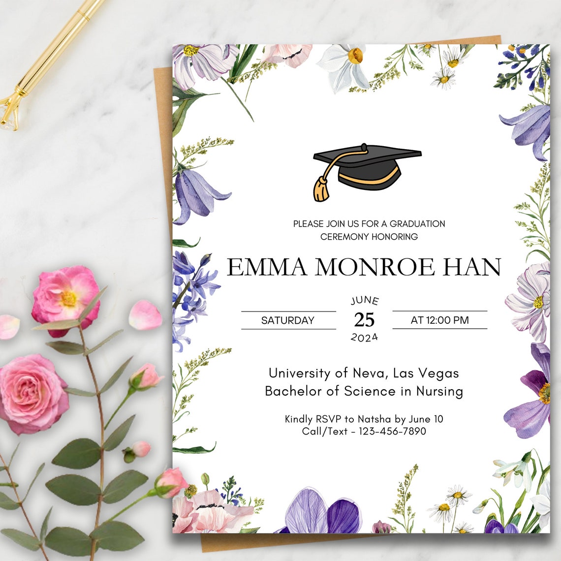 Wildflower Graduation Invitation, Wildflower Graduation Announcement ...