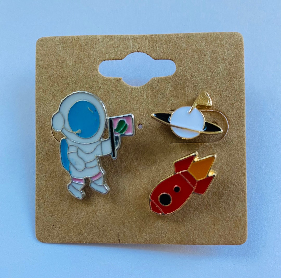 Space Themed Pin Set. Three Pins Including Tiny Rocket, Spaceman and ...