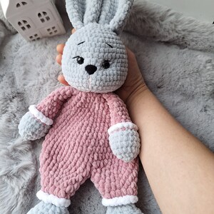 Handmade Pink Bunny Lovey, Crochet Plush Bunny Crib Toy, Plush Cuddly ...