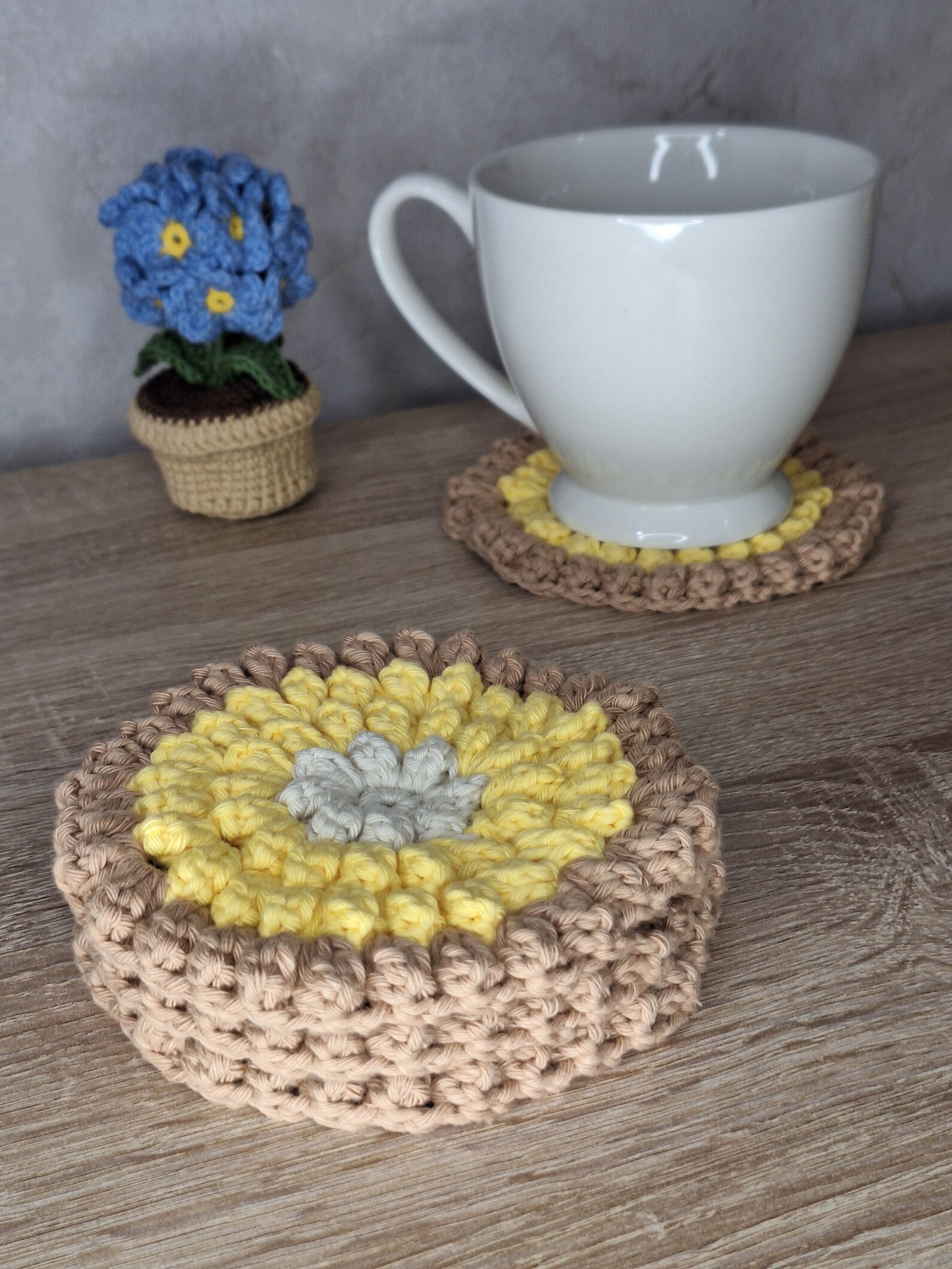 Crochet Cotton Neutral Colors Coaster Pads, Simple Pastel Colors Mug ...