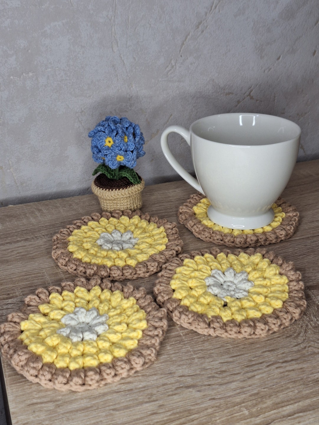 Crochet Cotton Neutral Colors Coaster Pads, Simple Pastel Colors Mug ...