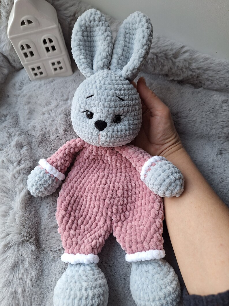 Handmade Pink Bunny Lovey, Crochet Plush Bunny Crib Toy, Plush Cuddly ...