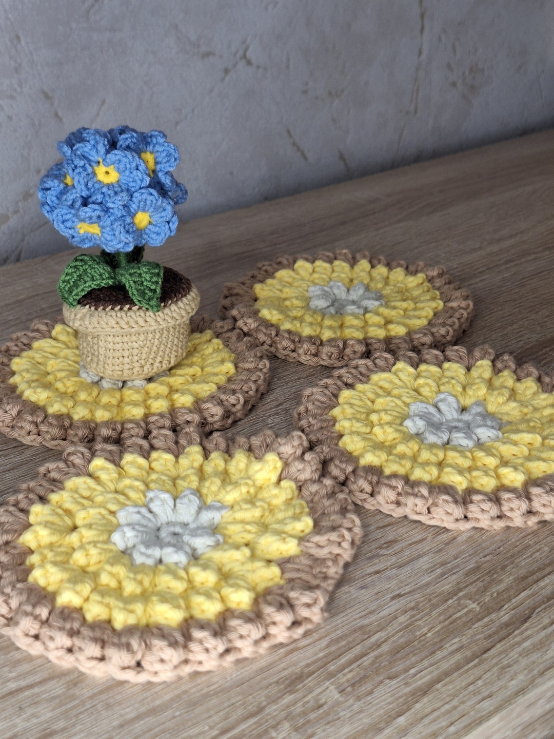 Crochet Cotton Neutral Colors Coaster Pads, Simple Pastel Colors Mug ...