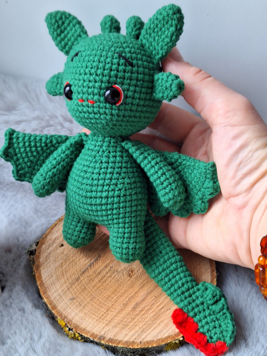 Crochet Dragon Furry, Handmade Green Furry Toy, Amigurumi Furry Toy ...