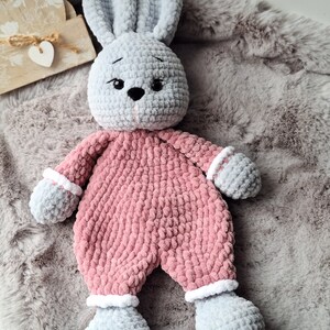 Handmade Pink Bunny Lovey, Crochet Plush Bunny Crib Toy, Plush Cuddly ...