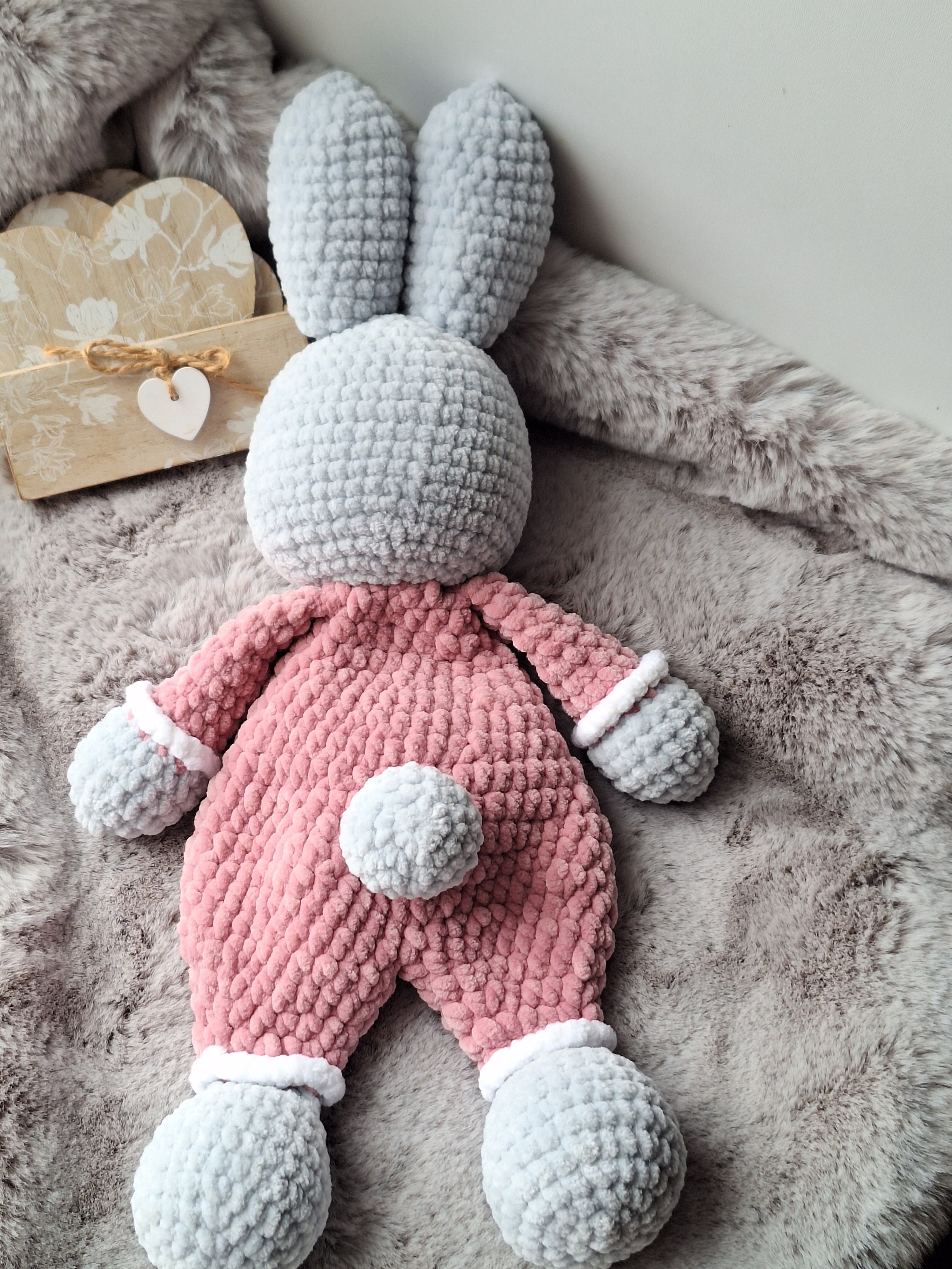 Handmade Pink Bunny Lovey, Crochet Plush Bunny Crib Toy, Plush Cuddly ...