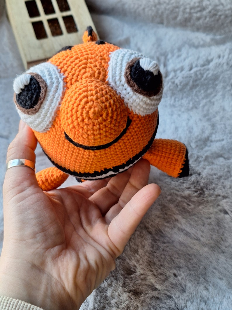 Crochet See Toy, Handmade Orange Clown Fish, Fish Nemo Gift for ...