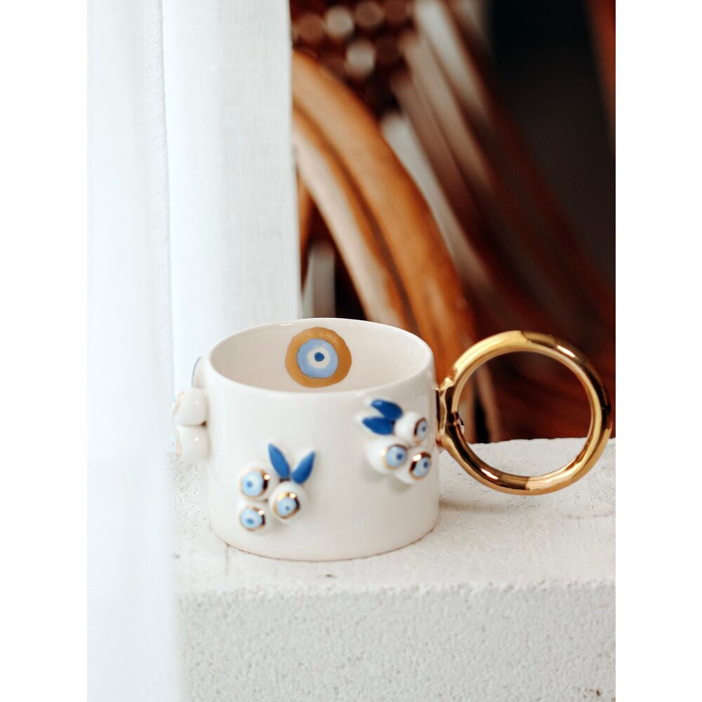Eye Bouquet Coffee Mug, Evil Eye Coffee Mug, Gold Detail, Coffee Mug ...
