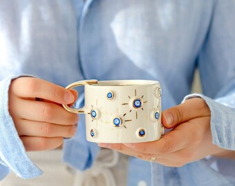 Eye Bouquet Coffee Mug, Evil Eye Coffee Mug, Gold Detail, Coffee Mug ...