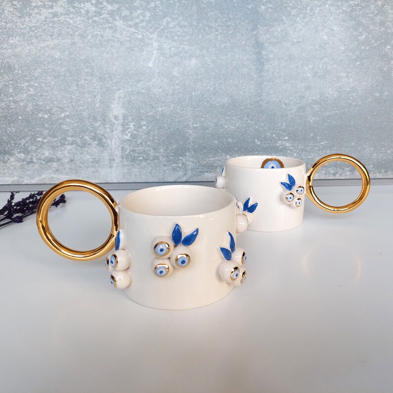 Eye Bouquet Coffee Mug, Evil Eye Coffee Mug, Gold Detail, Coffee Mug ...