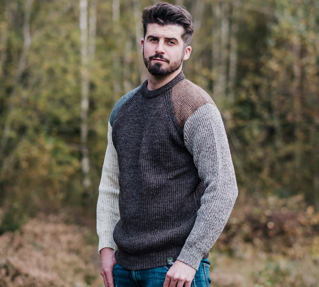Harris Tweed Fabric Patched Multicoloured Classic British Sweater, Wool ...