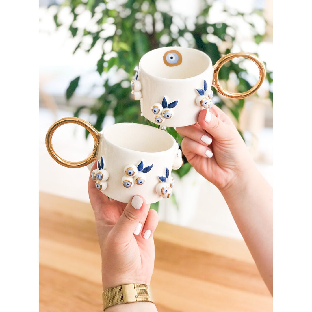 Eye Bouquet Coffee Mug, Evil Eye Coffee Mug, Gold Detail, Coffee Mug ...