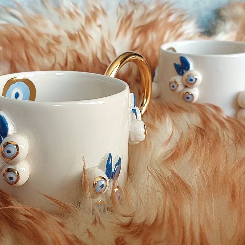 Eye Bouquet Coffee Mug, Evil Eye Coffee Mug, Gold Detail, Coffee Mug ...