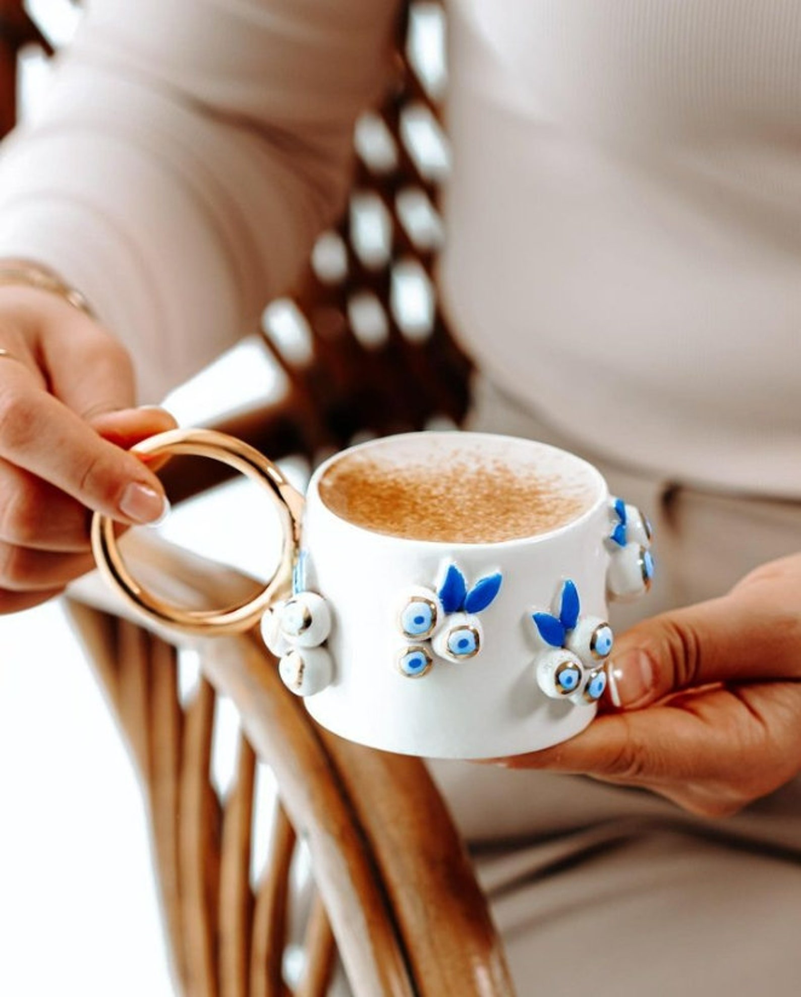 Eye Bouquet Coffee Mug, Evil Eye Coffee Mug, Gold Detail, Coffee Mug ...