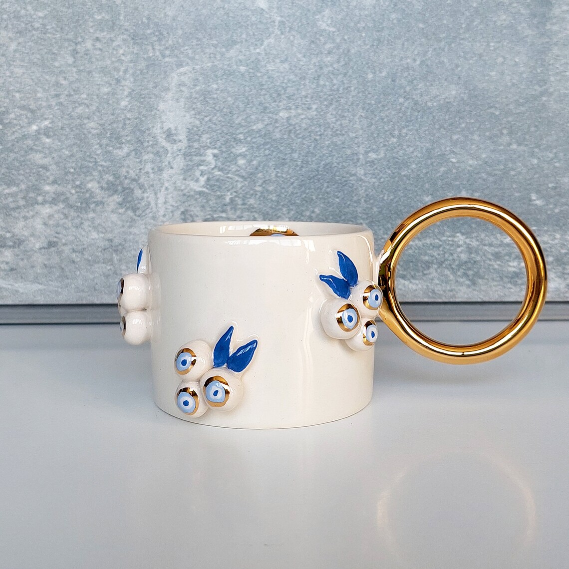 Eye Bouquet Coffee Mug, Evil Eye Coffee Mug, Gold Detail, Coffee Mug ...
