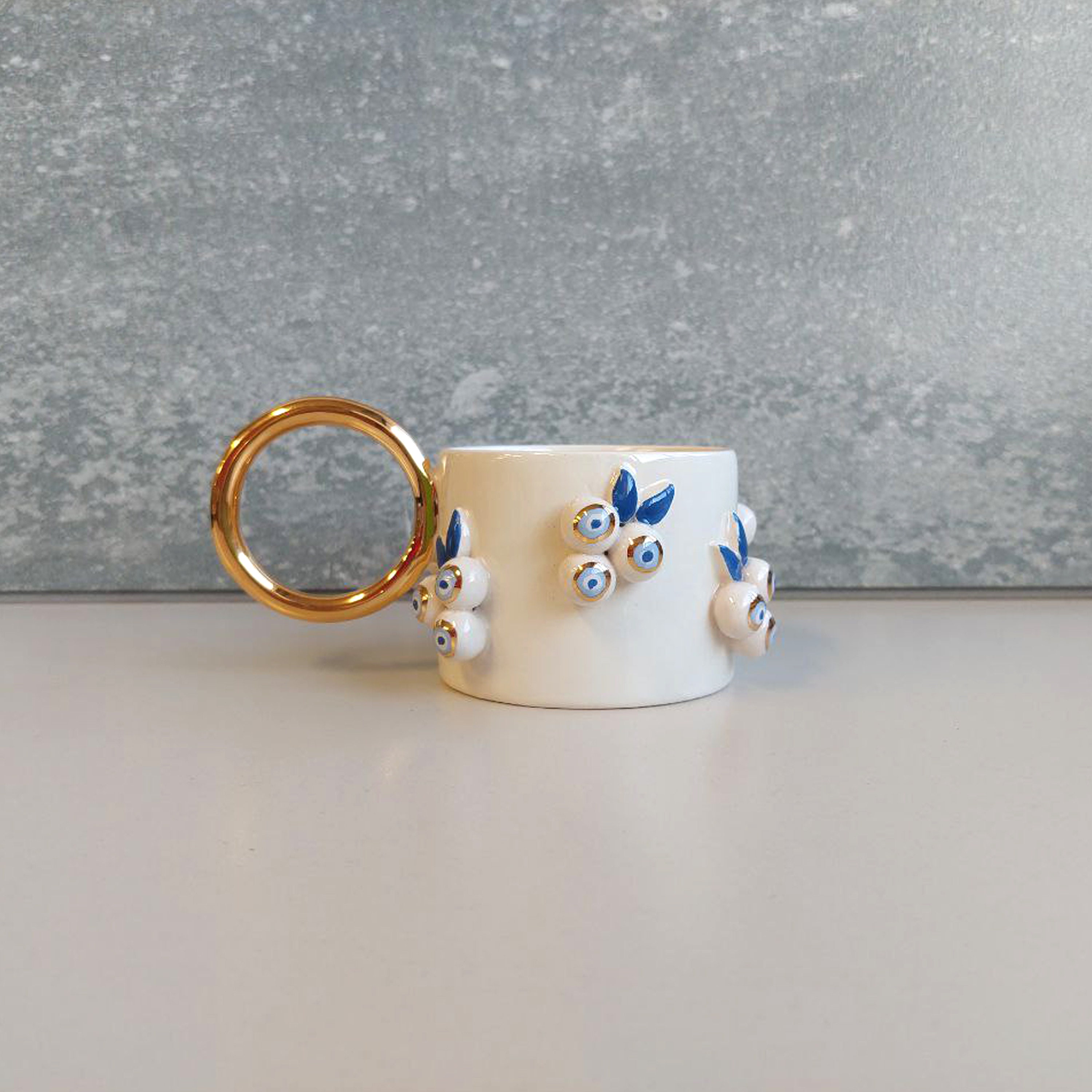 Eye Bouquet Coffee Mug, Evil Eye Coffee Mug, Gold Detail, Coffee Mug ...