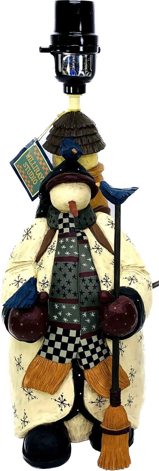 Williraye Studio Snowman Lamp & Shade Broom Bluebirds Folk - Etsy